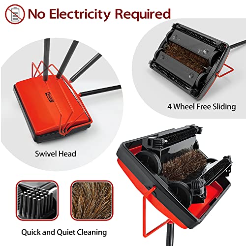 JEHONN Carpet Floor Sweeper Manual with Horsehair, Self Wringing Mop with 2 Washable Heads