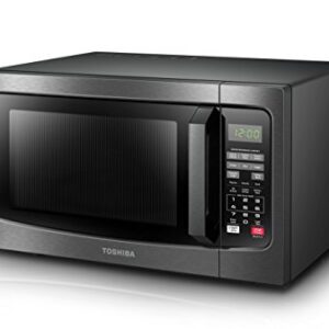 TOSHIBA EM131A5C-BS Countertop Microwave Ovens 1.2 Cu Ft, 12.4" Removable Turntable Smart Humidity Sensor 12 Auto Menus Mute Function ECO Mode Easy Clean Interior Black Color 1100W