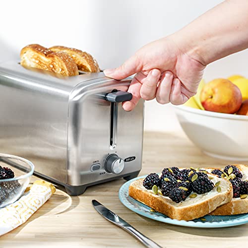 BELLA 2 Slice Toaster, Quick & Even Results Every Time, Wide Slots Fit Any Size Bread Like Bagels or Texas Toast, Drop-Down Crumb Tray for Easy Clean Up, Stainless Steel