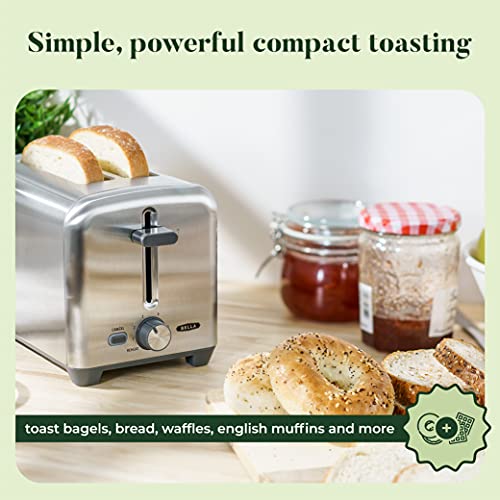 BELLA 2 Slice Toaster, Quick & Even Results Every Time, Wide Slots Fit Any Size Bread Like Bagels or Texas Toast, Drop-Down Crumb Tray for Easy Clean Up, Stainless Steel