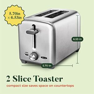 BELLA 2 Slice Toaster, Quick & Even Results Every Time, Wide Slots Fit Any Size Bread Like Bagels or Texas Toast, Drop-Down Crumb Tray for Easy Clean Up, Stainless Steel