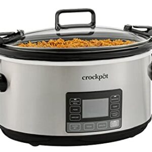 Crockpot Portable 7 Quart Slow Cooker with Locking Lid and Auto Adjust Cook Time Technology, Stainless Steel