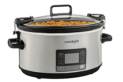 Crockpot Portable 7 Quart Slow Cooker with Locking Lid and Auto Adjust Cook Time Technology, Stainless Steel