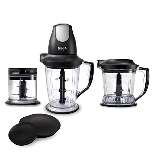 Ninja QB1004 Blender/Food Processor with 450-Watt Base, 48oz Pitcher, 16oz Chopper Bowl, and 40oz Processor Bowl for Shakes, Smoothies, and Meal Prep,Black