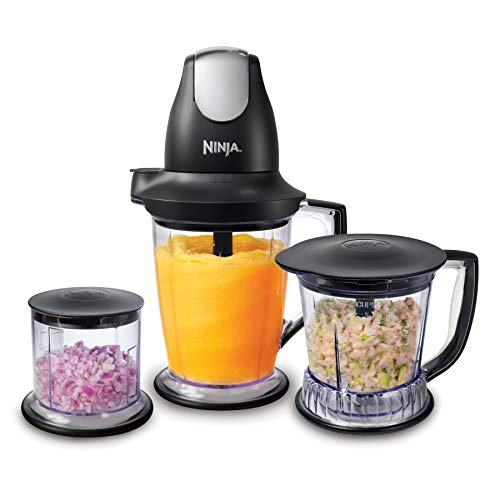 Ninja QB1004 Blender/Food Processor with 450-Watt Base, 48oz Pitcher, 16oz Chopper Bowl, and 40oz Processor Bowl for Shakes, Smoothies, and Meal Prep,Black