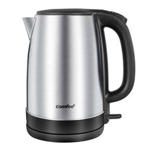 comfee 1.7l stainless steel electric tea kettle, bpa-free hot water boiler, cordless with led light, auto shut-off and boil-dry protection, 1500w fast boil