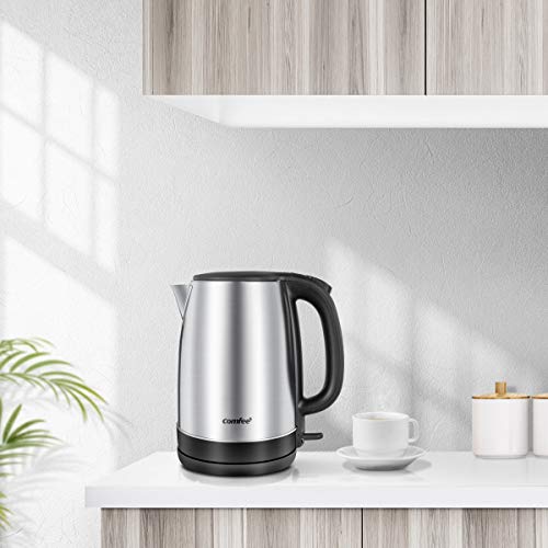 Comfee 1.7L Stainless Steel Electric Tea Kettle, BPA-Free Hot Water Boiler, Cordless with LED Light, Auto Shut-Off and Boil-Dry Protection, 1500W Fast Boil