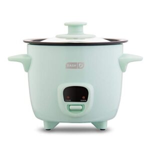 dash mini rice cooker steamer with removable nonstick pot, keep warm function & recipe guide, 2 cups, for soups, stews, grains & oatmeal – aqua