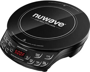 nuwave flex precision induction cooktop, portable, large 6.5” heating coil, temperature from 100f to 500f, 3 wattage settings 600, 900, and 1300w