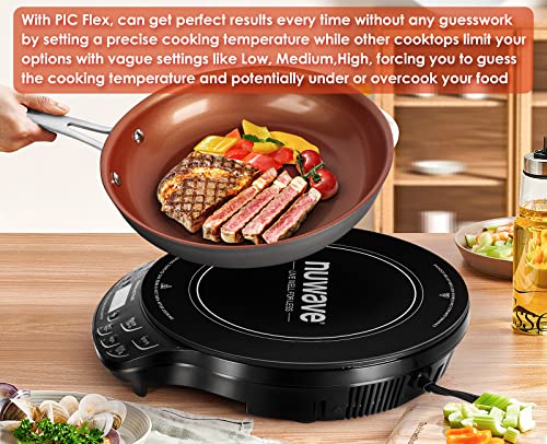 NUWAVE Flex Precision Induction Cooktop, Portable, Large 6.5” Heating Coil, Temperature from 100F to 500F, 3 Wattage Settings 600, 900, and 1300w