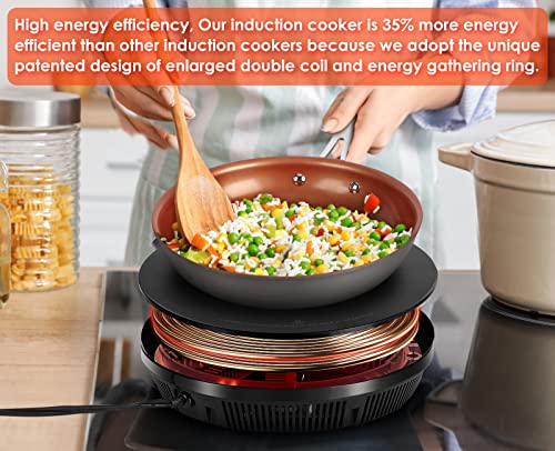 NUWAVE Flex Precision Induction Cooktop, Portable, Large 6.5” Heating Coil, Temperature from 100F to 500F, 3 Wattage Settings 600, 900, and 1300w