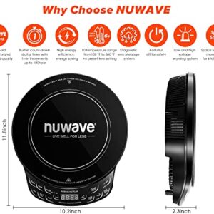 NUWAVE Flex Precision Induction Cooktop, Portable, Large 6.5” Heating Coil, Temperature from 100F to 500F, 3 Wattage Settings 600, 900, and 1300w