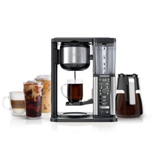 ninja cm401 specialty 10-cup coffee maker, with 4 brew styles for ground coffee, built-in water reservoir, fold-away frother & glass carafe, black