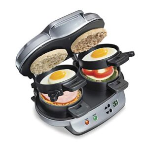 hamilton beach dual breakfast sandwich maker with timer, silver (25490a)