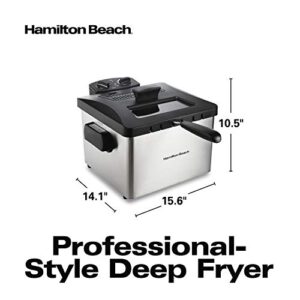 Hamilton Beach Professional Style Electric DeepFryer, XL Frying Basket, Lid with View Window, 1800 Watts, 19 Cups / 4.5 Liters Oil Capacity, Stainless Steel (35035A)