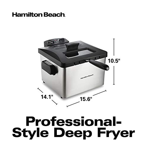 Hamilton Beach Professional Style Electric DeepFryer, XL Frying Basket, Lid with View Window, 1800 Watts, 19 Cups / 4.5 Liters Oil Capacity, Stainless Steel (35035A)