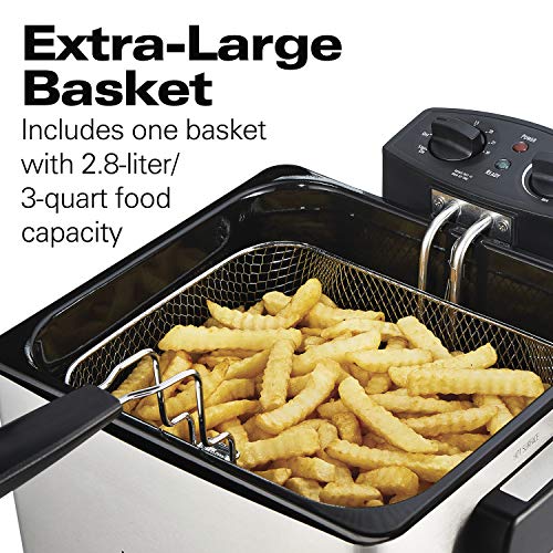 Hamilton Beach Professional Style Electric DeepFryer, XL Frying Basket, Lid with View Window, 1800 Watts, 19 Cups / 4.5 Liters Oil Capacity, Stainless Steel (35035A)