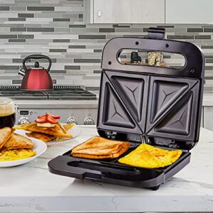 Ovente Electric Sandwich Maker with Non-Stick Plates, 750W Indoor Grill Kitchen or Dorm Essentials Easy to Clean and Storage, Perfect for Breakfast Grilled Cheese Egg Bacon and Steak, Black GPS401B