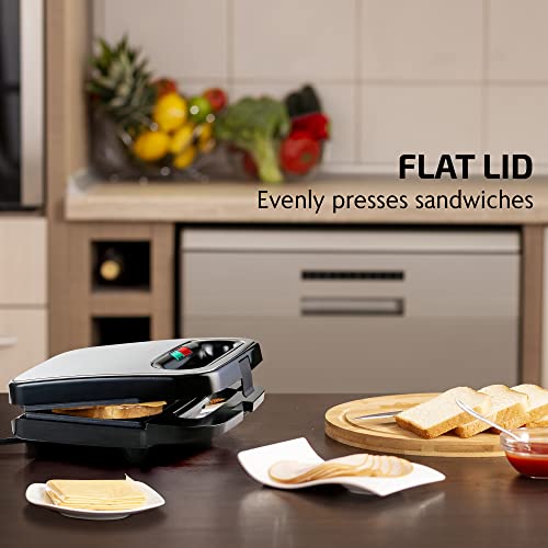 Ovente Electric Sandwich Maker with Non-Stick Plates, 750W Indoor Grill Kitchen or Dorm Essentials Easy to Clean and Storage, Perfect for Breakfast Grilled Cheese Egg Bacon and Steak, Black GPS401B