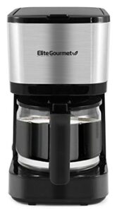 elite gourmet ehc9420 automatic brew & drip coffee maker, with pause n serve, reusable filter, on/off switch, water level indicator, 5-cup, stainless steel