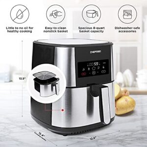 CHEFMAN Large Air Fryer Max XL 8 Qt, Healthy Cooking, User Friendly, Nonstick Stainless Steel, Digital Touch Screen with 4 Cooking Functions, BPA-Free, Dishwasher Safe Basket, Preheat & Shake Reminder