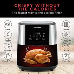 CHEFMAN Large Air Fryer Max XL 8 Qt, Healthy Cooking, User Friendly, Nonstick Stainless Steel, Digital Touch Screen with 4 Cooking Functions, BPA-Free, Dishwasher Safe Basket, Preheat & Shake Reminder