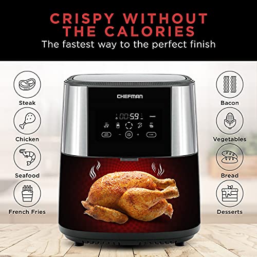 CHEFMAN Large Air Fryer Max XL 8 Qt, Healthy Cooking, User Friendly, Nonstick Stainless Steel, Digital Touch Screen with 4 Cooking Functions, BPA-Free, Dishwasher Safe Basket, Preheat & Shake Reminder