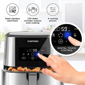 CHEFMAN Large Air Fryer Max XL 8 Qt, Healthy Cooking, User Friendly, Nonstick Stainless Steel, Digital Touch Screen with 4 Cooking Functions, BPA-Free, Dishwasher Safe Basket, Preheat & Shake Reminder