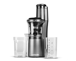 nutribullet slow juicer, slow masticating juicer machine, easy to clean, quiet motor & reverse function, bpa-free, cold press juicer with brush, 150 watts, charcoal black, nbj50300