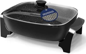 elite gourmet eg-6203# extra deep 16″x13″x3.2″ (10.5qt.) scratch resistant, easy pour spout dishwasher safe, non-stick electric skillet with glass vented lid, adjustable temperature, black