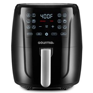 gourmia air fryer oven digital display 6 quart large airfryer cooker 12 1-touch cooking presets, xl air fryer basket 1500w power multifunction black and stainless steel accents fry force gaf686