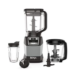 ninja amz493brn compact kitchen system, 1200w, 3 functions for smoothies, dough & frozen drinks with auto-iq, 72-oz.* blender pitcher, 40-oz. processor bowl & 18-oz. single-serve cup, grey