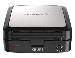 krups belgian waffle maker, waffle maker with removable plates, 4 slices, silver/black