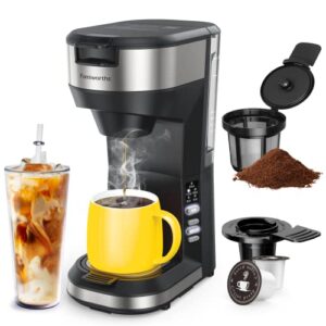 hot and iced coffee maker for k cups and ground coffee, 4-5 cups coffee maker and single-serve brewers, with 30oz removable water reservoir, 6 to 24oz cup size, pot and tumbler not included, black