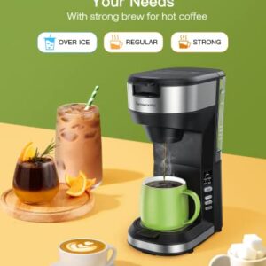 Hot and Iced Coffee Maker for K Cups and Ground Coffee, 4-5 Cups Coffee Maker and Single-serve Brewers, with 30Oz Removable Water Reservoir, 6 to 24Oz Cup Size, Pot and Tumbler Not Included, Black