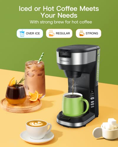 Hot and Iced Coffee Maker for K Cups and Ground Coffee, 4-5 Cups Coffee Maker and Single-serve Brewers, with 30Oz Removable Water Reservoir, 6 to 24Oz Cup Size, Pot and Tumbler Not Included, Black