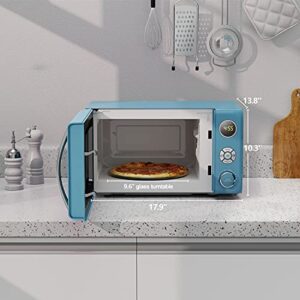 Galanz GLCMKA07BER-07 Retro Microwave Oven, LED Lighting, Pull Handle Design, Child Lock, Bebop Blue, 0.7 cu ft