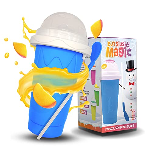 EJ1 Slushie Maker Cup TIK TOK Frozen Magic Double Layer Silicone Squeeze Cup - Quick Cool Stuff Slushy Milk Shake Ice Cream Smoothies Homemade DIY BPA Free Cool Gadget with Lid & Straw for Family