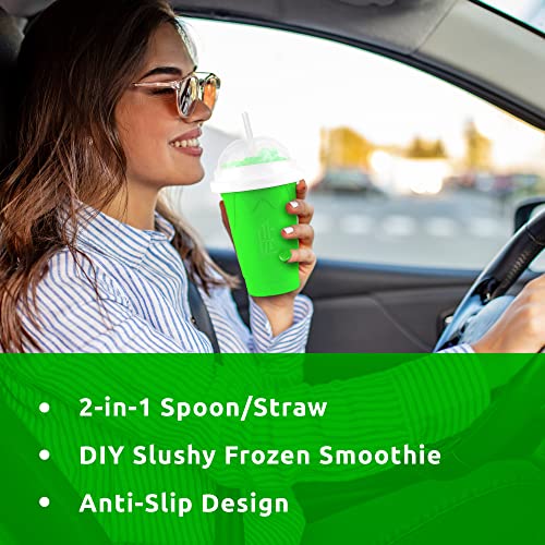 EJ1 Slushie Maker Cup TIK TOK Frozen Magic Double Layer Silicone Squeeze Cup - Quick Cool Stuff Slushy Milk Shake Ice Cream Smoothies Homemade DIY BPA Free Cool Gadget with Lid & Straw for Family