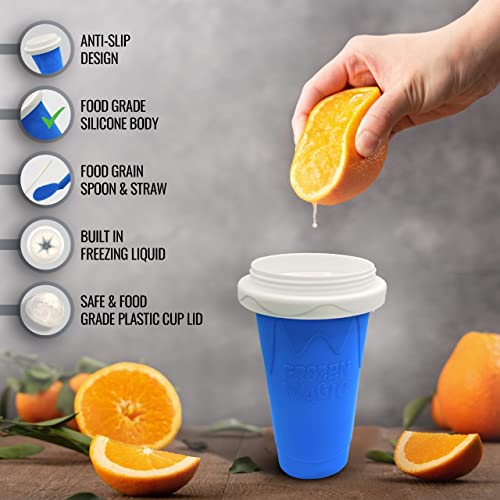 EJ1 Slushie Maker Cup TIK TOK Frozen Magic Double Layer Silicone Squeeze Cup - Quick Cool Stuff Slushy Milk Shake Ice Cream Smoothies Homemade DIY BPA Free Cool Gadget with Lid & Straw for Family