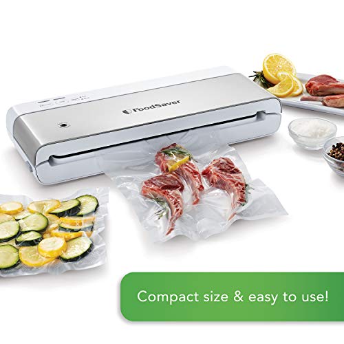 FoodSaver Compact Vacuum Sealer Machine with Sealer Bags and Roll for Airtight Food Storage and Sous Vide, White