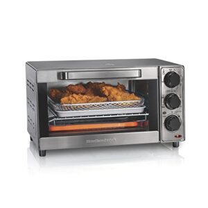 hamilton beach sure-crisp air fryer countertop toaster oven, fits 9” pizza, 4 slice capacity, powerful circulation, auto shutoff, stainless steel (31403)