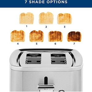 GE Stainless Steel Toaster | 2 Slice | Extra Wide Slots for Toasting Bagels, Breads, Waffles & More | 7 Shade Options for the Entire Household to Enjoy | Countertop Kitchen Essentials | 850 Watts