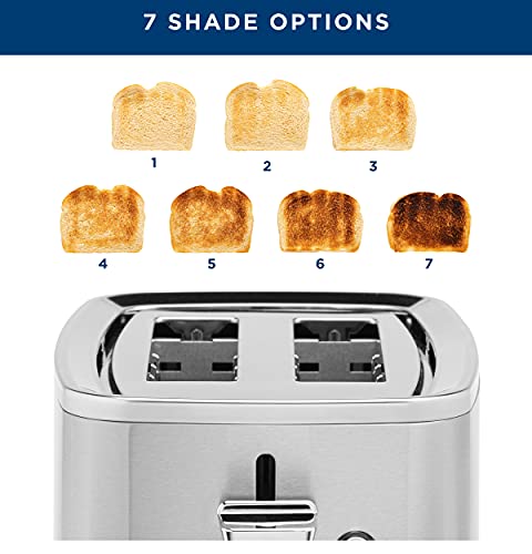 GE Stainless Steel Toaster | 2 Slice | Extra Wide Slots for Toasting Bagels, Breads, Waffles & More | 7 Shade Options for the Entire Household to Enjoy | Countertop Kitchen Essentials | 850 Watts