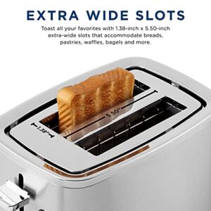 GE Stainless Steel Toaster | 2 Slice | Extra Wide Slots for Toasting Bagels, Breads, Waffles & More | 7 Shade Options for the Entire Household to Enjoy | Countertop Kitchen Essentials | 850 Watts