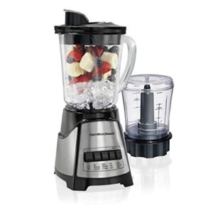 hamilton beach power elite blender with 40oz glass jar and 3-cup vegetable chopper, 12 functions for puree, ice crush, shakes and smoothies, black and stainless steel (58149)