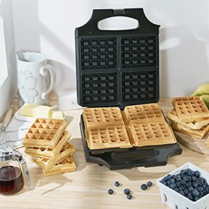 BELLA 4 Slice Non-Stick Belgian Waffle Maker, Fluffy Restaurant-Style Waffles in Under 6 Minutes, Quickly Makes 4 Large 4” x 4.5” & 1.2” Thick Waffles, Easily Wipe and Clean, Stainless Steel/Black