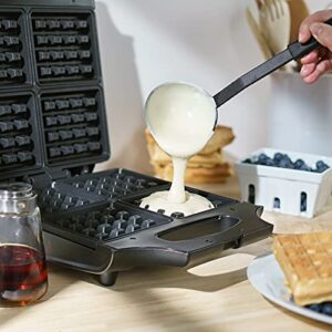 BELLA 4 Slice Non-Stick Belgian Waffle Maker, Fluffy Restaurant-Style Waffles in Under 6 Minutes, Quickly Makes 4 Large 4” x 4.5” & 1.2” Thick Waffles, Easily Wipe and Clean, Stainless Steel/Black