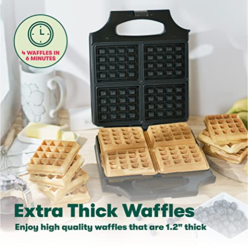 BELLA 4 Slice Non-Stick Belgian Waffle Maker, Fluffy Restaurant-Style Waffles in Under 6 Minutes, Quickly Makes 4 Large 4” x 4.5” & 1.2” Thick Waffles, Easily Wipe and Clean, Stainless Steel/Black