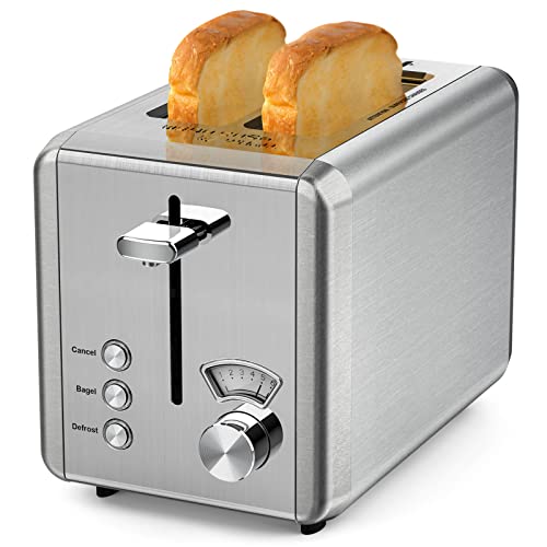 Toaster 2 slice whall Stainless Steel Toasters with Bagel,Cancel,Defrost Function,Removable Crumb Tray,1.5in Wide Slot,6 Bread Shade Settings,for Various Bread Types (850W)